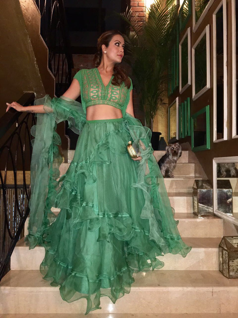 GREEN RUFFLE DUPATTA – Surily G